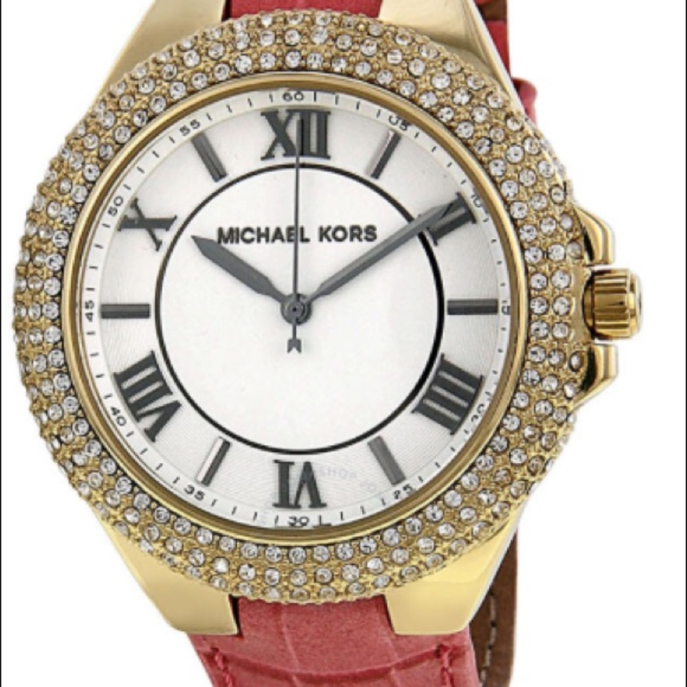 Michael Kors Camille White Dial Pink Leather Watch - Gem